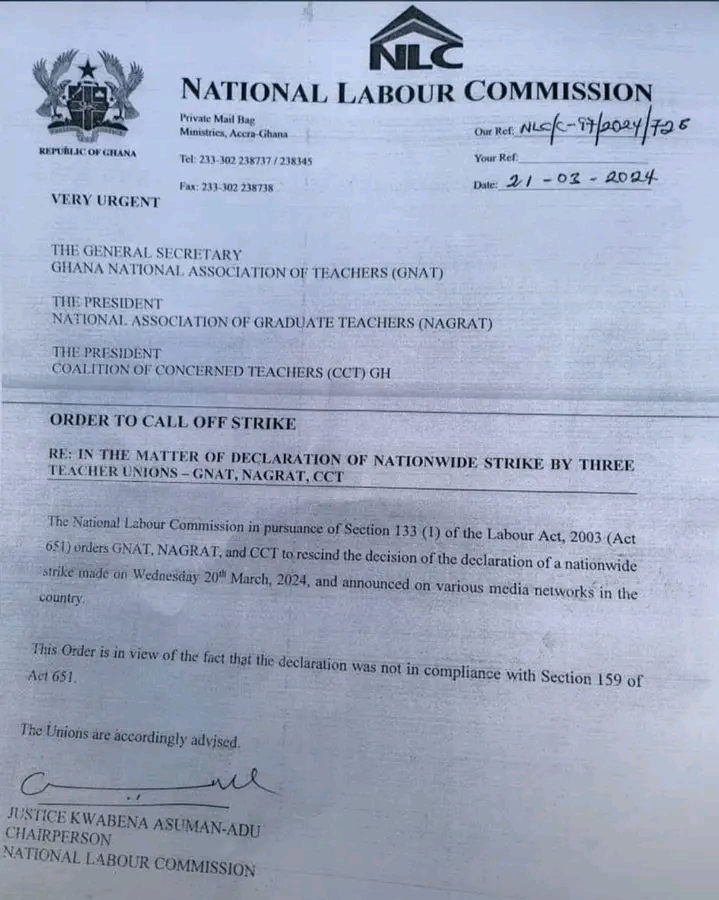 NLC Orders Teacher Unions to Call off Strike Immediately - Honestynewsgh
